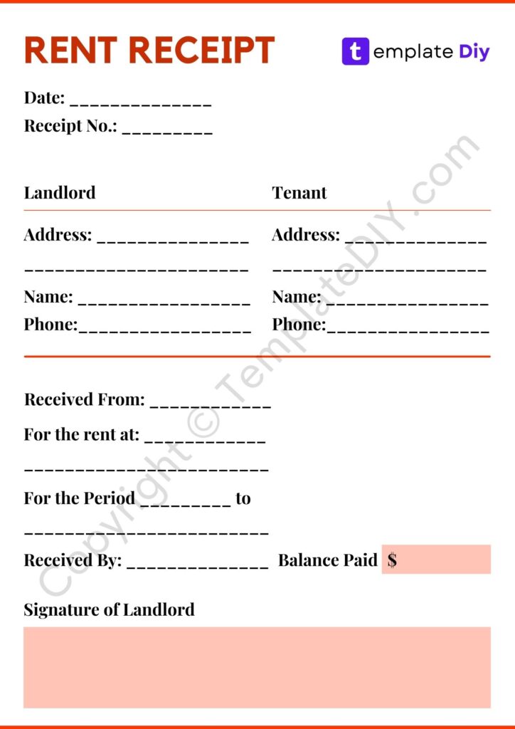 Fillable Rent Receipt Printable Template Pdf Word (Pack 5)
