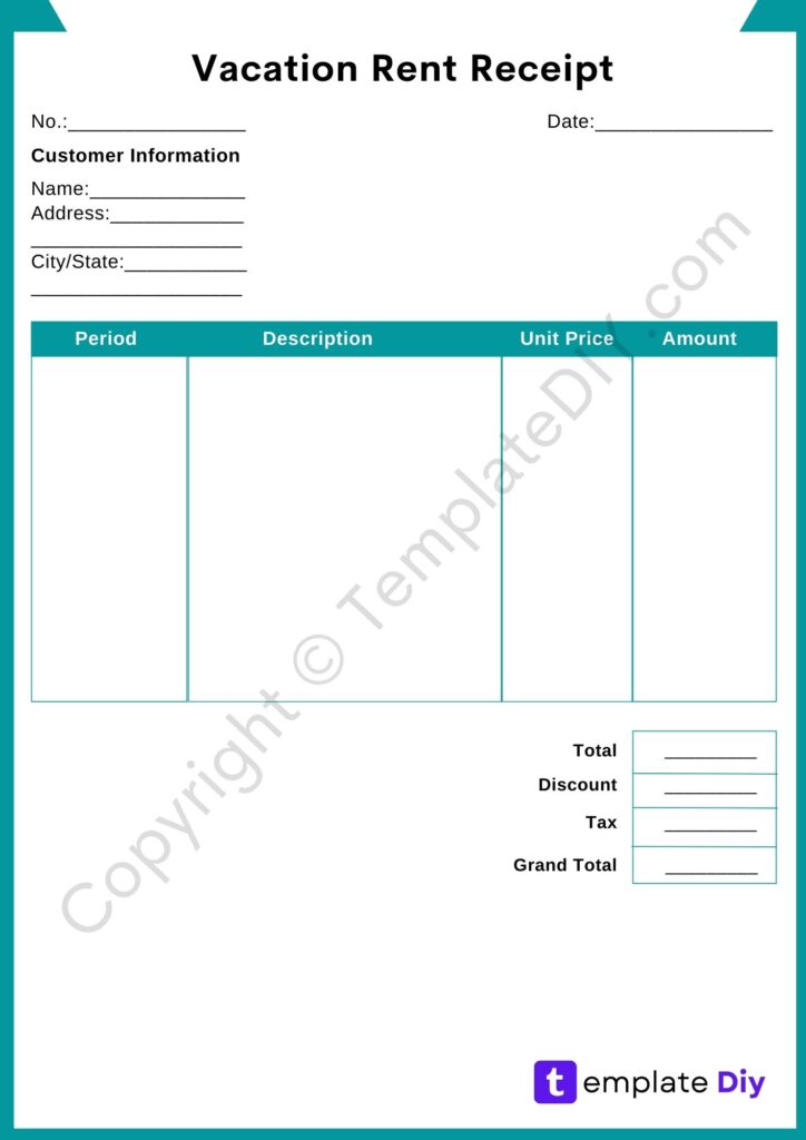 Vacation Rental Receipt Printable Template Pdf, Word, Excel