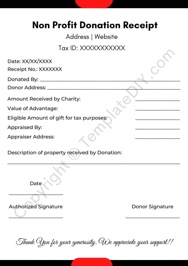 Non Profit Donation Receipt Template Printable in Pdf, Word