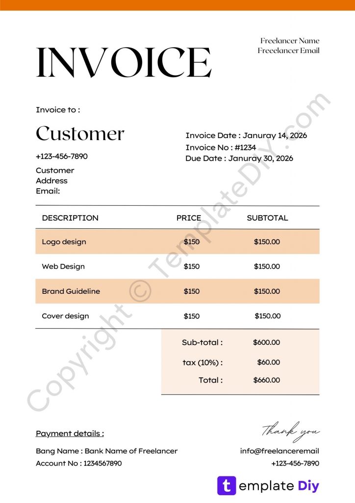 Freelance Invoice Template PDF, Word & Excel | Download