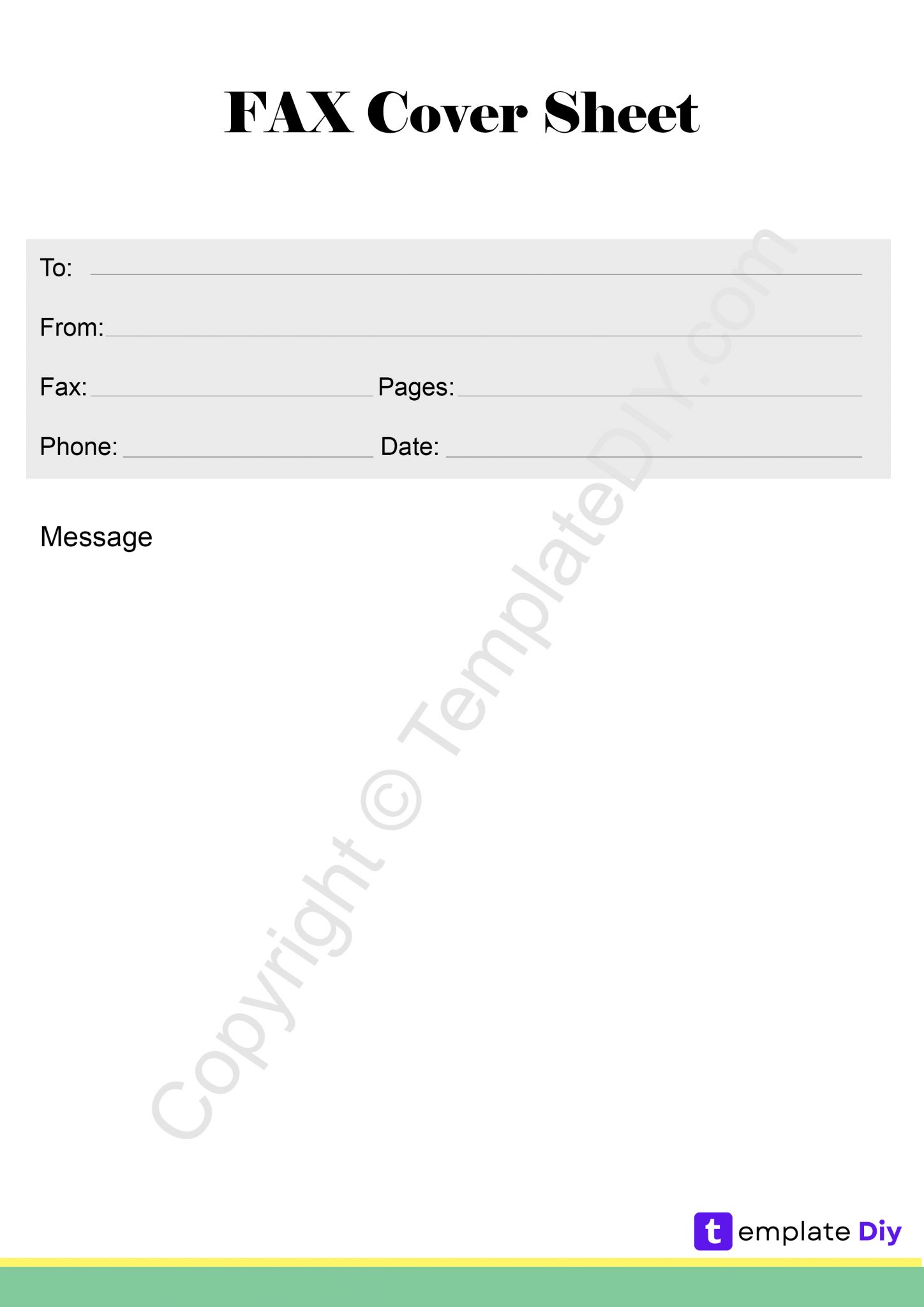 Generic Fax Cover Sheet Template Printable | PDF Word