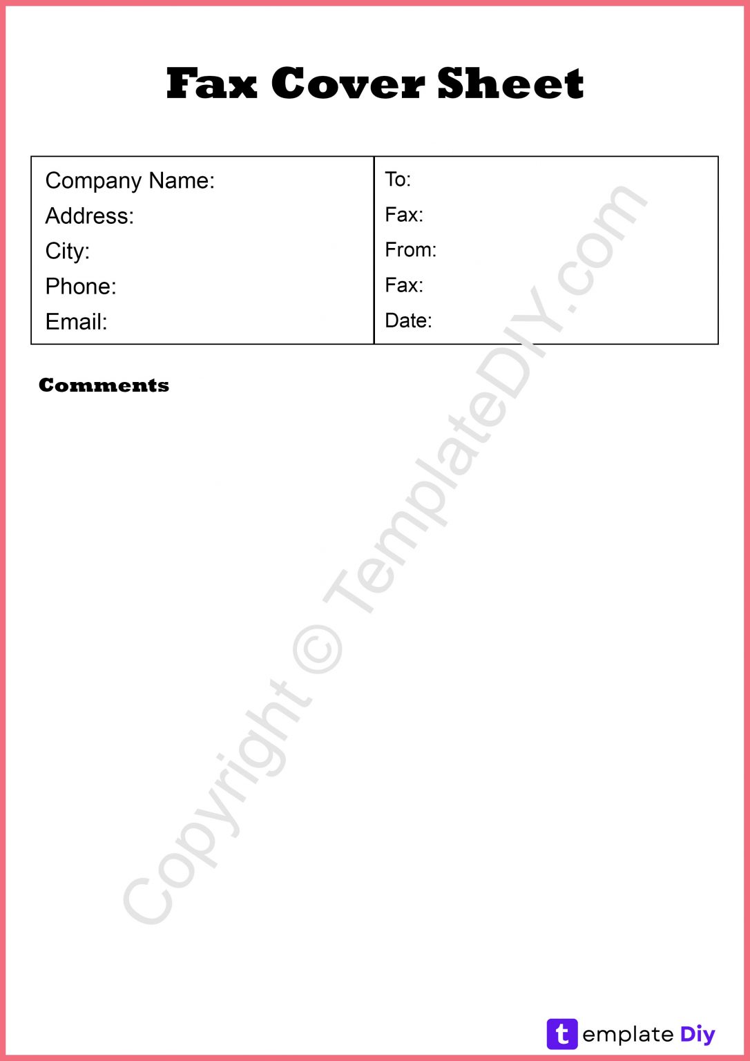 Generic Fax Cover Sheet Template Printable | PDF Word