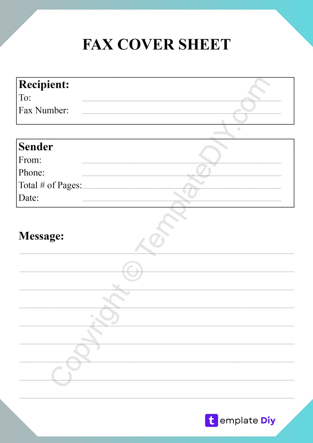 Personal Fax Cover Sheet Template Printable PDF, Word