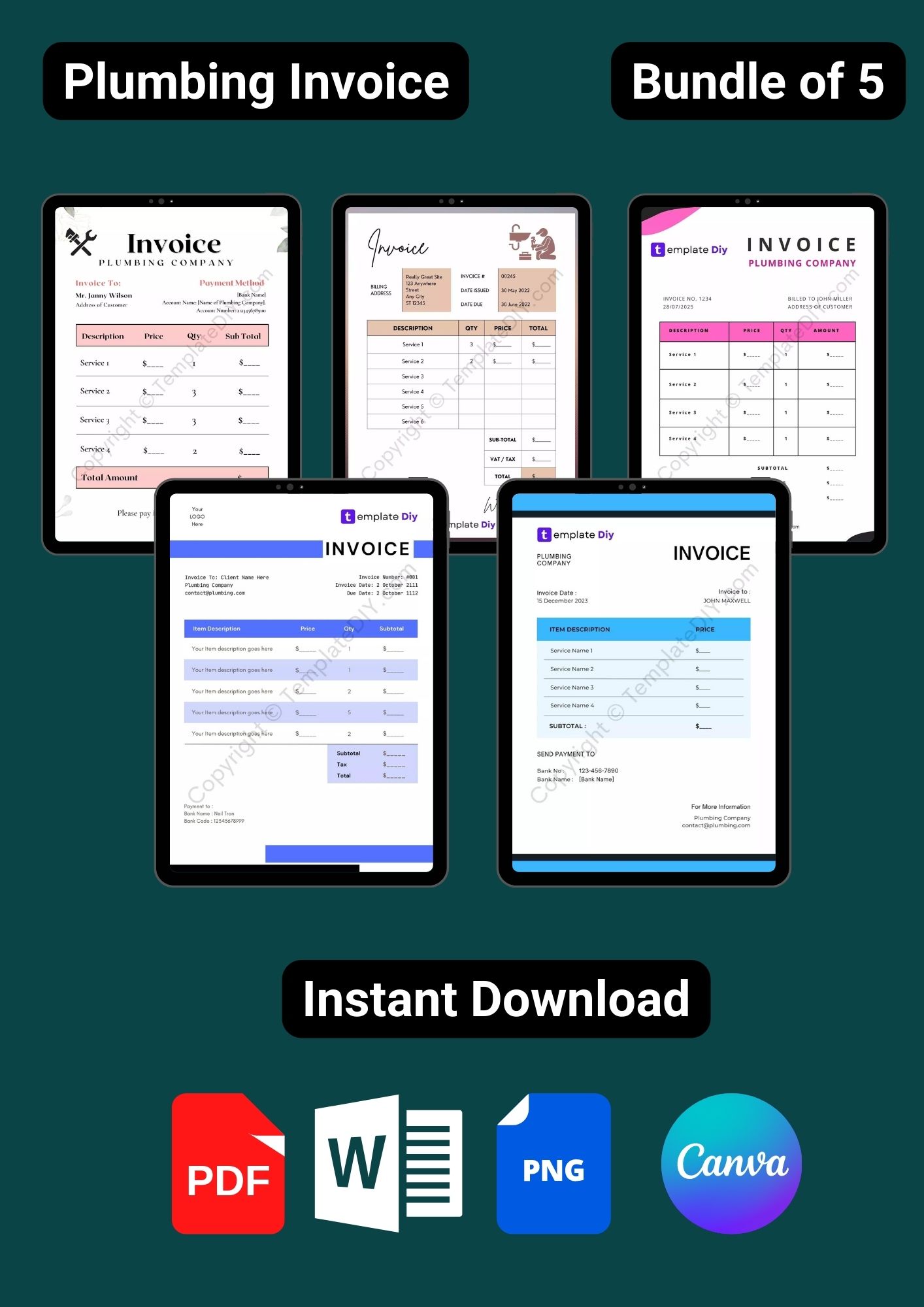 Plumbing Invoice Template Blank Printable PDF, Excel, Word