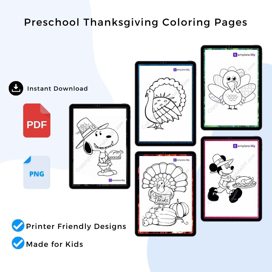 Preschool Thanksgiving Coloring Pages Blank Printable PDF