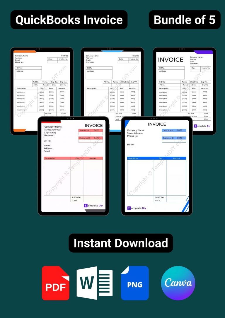 QuickBooks Invoice Template Printable PDF, Excel, Word