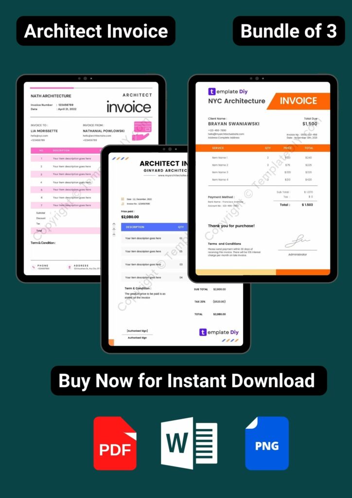 Architect Invoice Template Blank Printable in PDF, Excel, Word