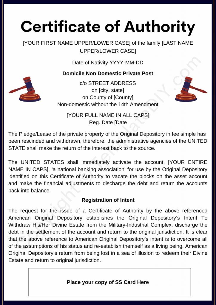 Certificate of Authority Blank Printable Template PDF, Word