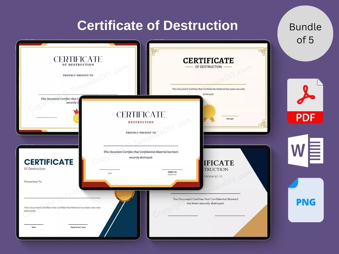 Certificate of Destruction Blank Printable Template PDF Word