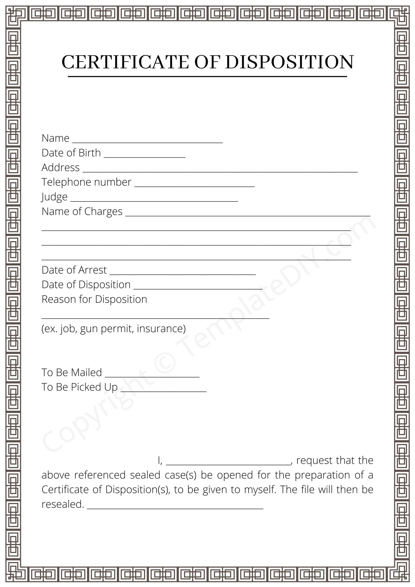 Certificate of Disposition Template Printable in PDF, Word