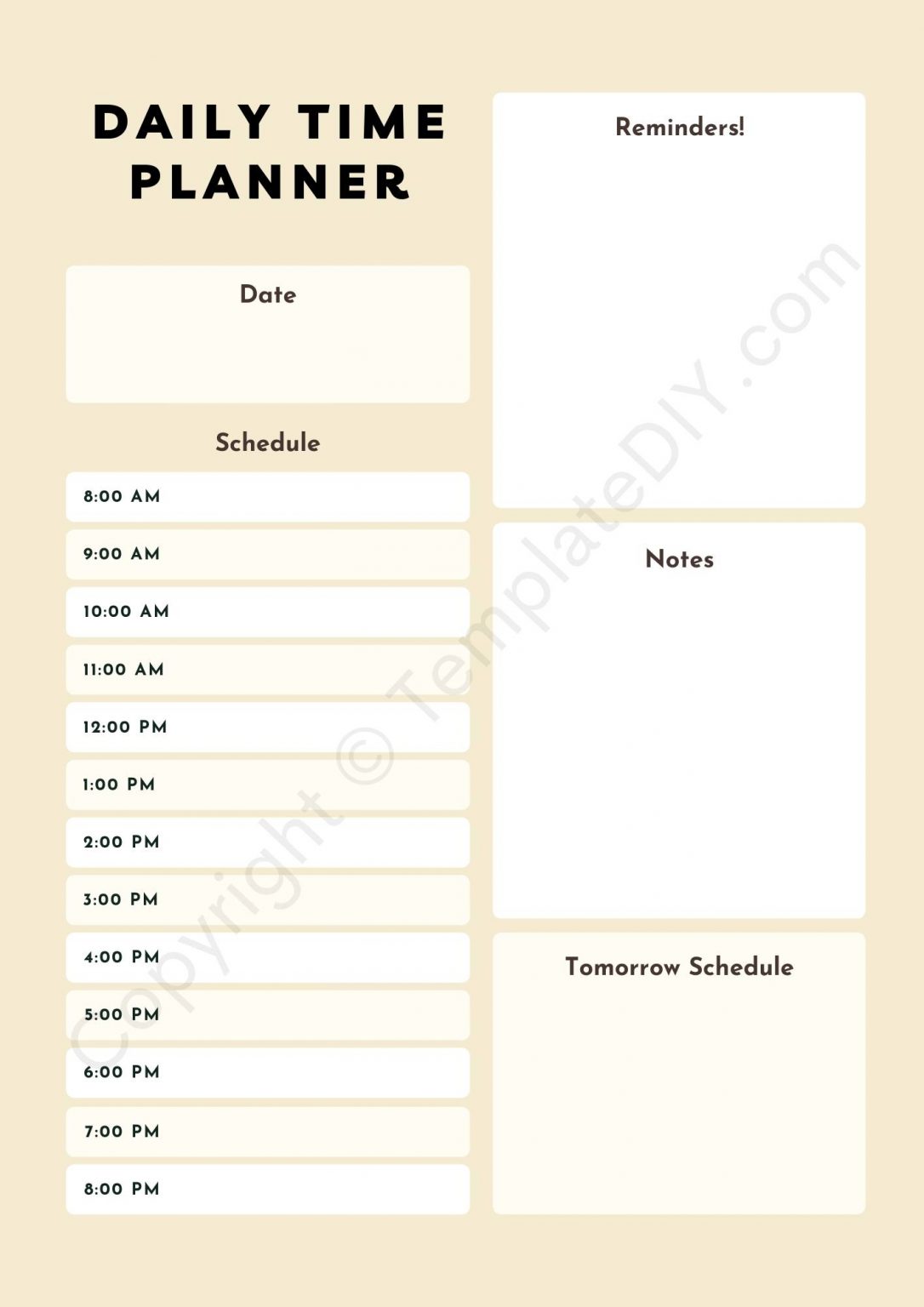 Daily Time Planner Printable Template in PDF, Word, Excel