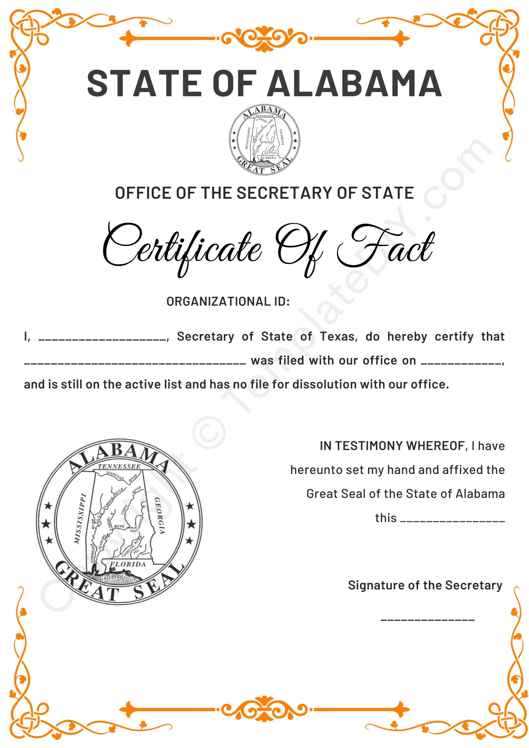 Certificate of Fact Blank Printable Template in PDF & Word