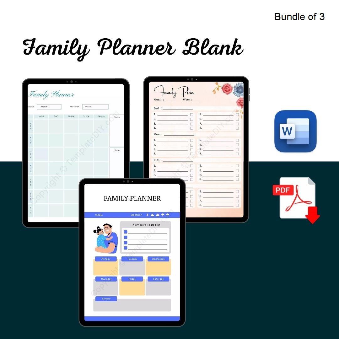 Family Planner Blank Printable Template in PDF, Word, Excel