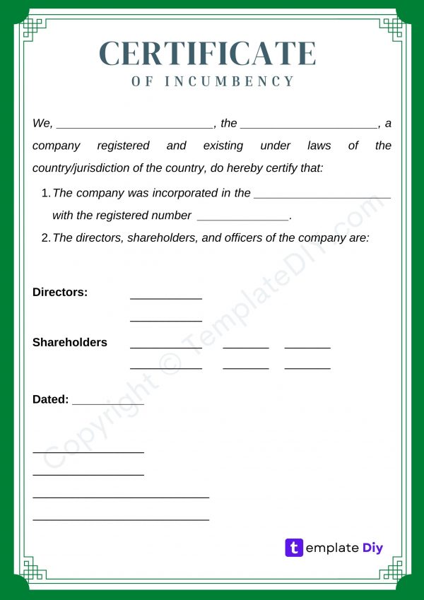 Certificate of Incumbency Template PDF & Word