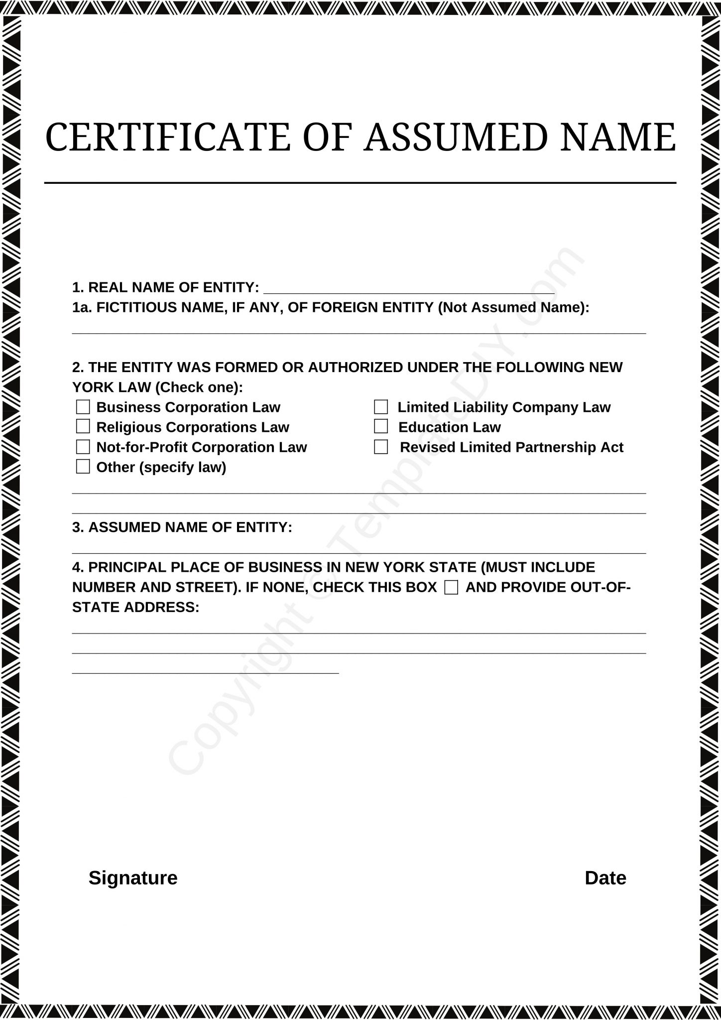 Assumed Name Certificate Blank Printable Template PDF Word