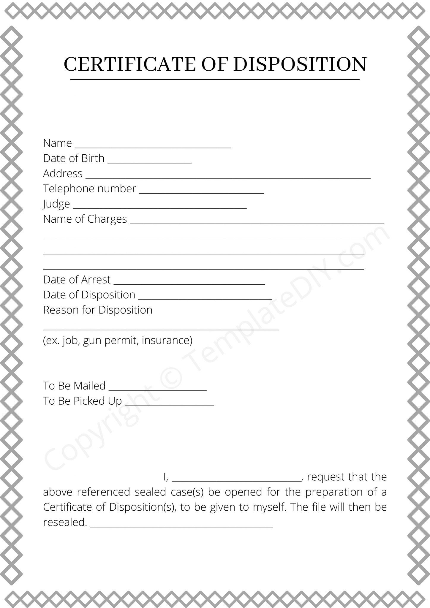 Certificate of Disposition Template Printable in PDF, Word