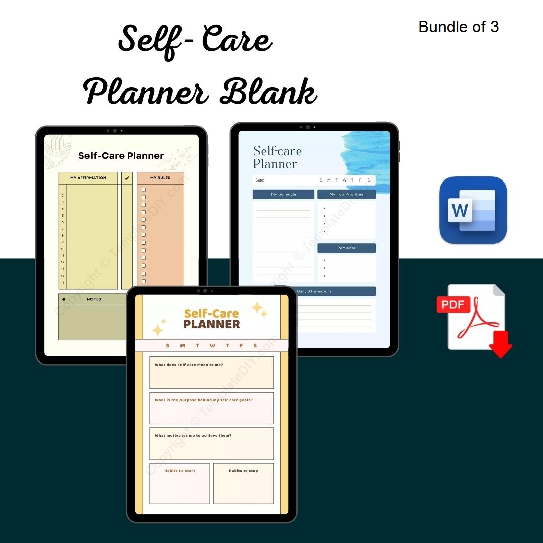 Self-Care Planner Blank Printable Template PDF, Word, Excel