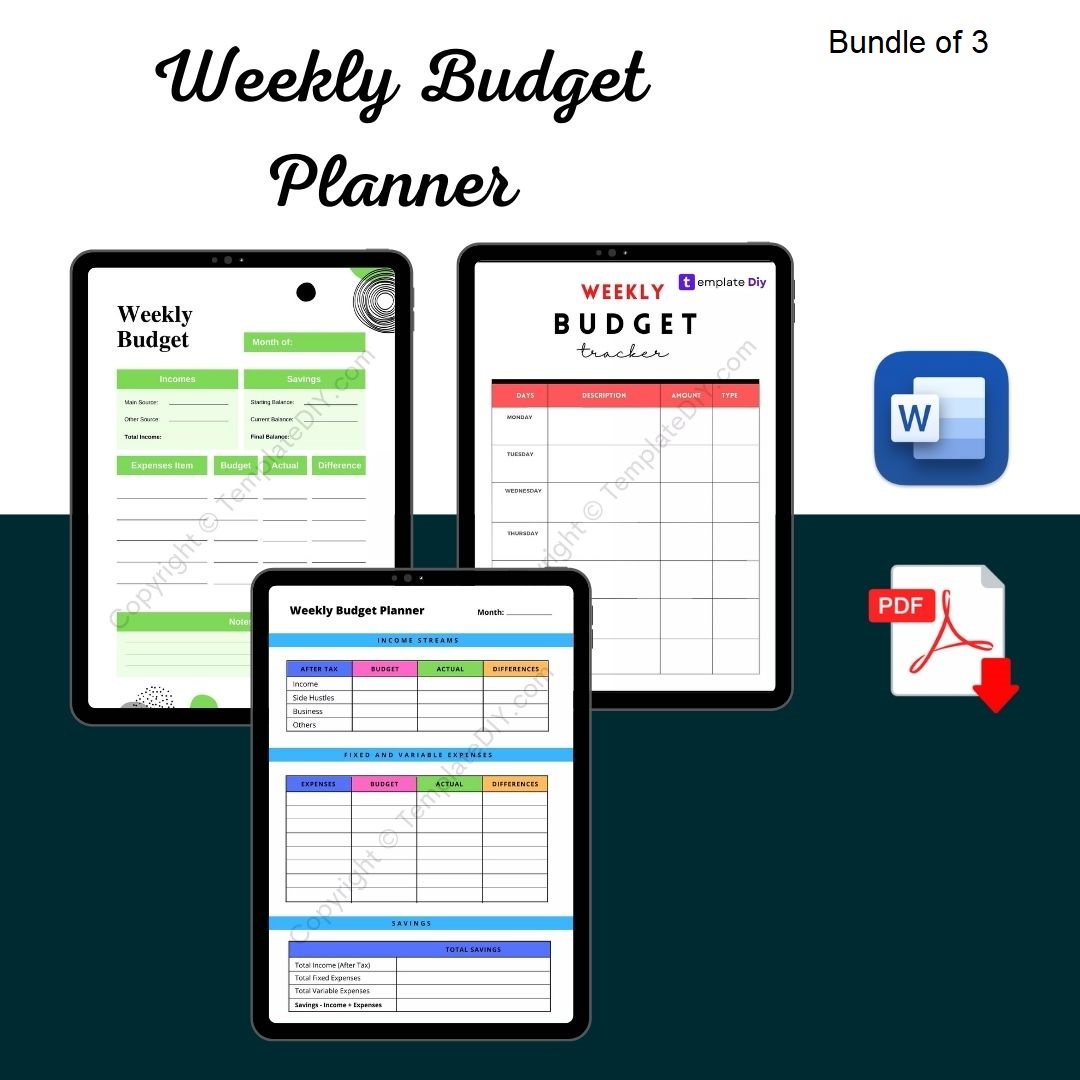 Weekly Budget Planner Printable Template in PDF, Word, Excel