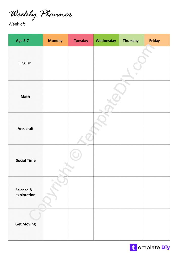 Weekly Planner For Kids Template PDF, Word, Excel