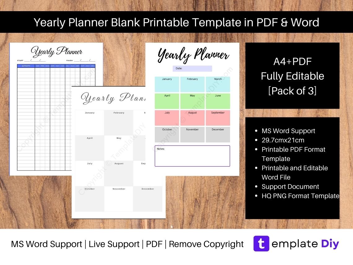 Yearly Planner Blank Printable Template in PDF & Word