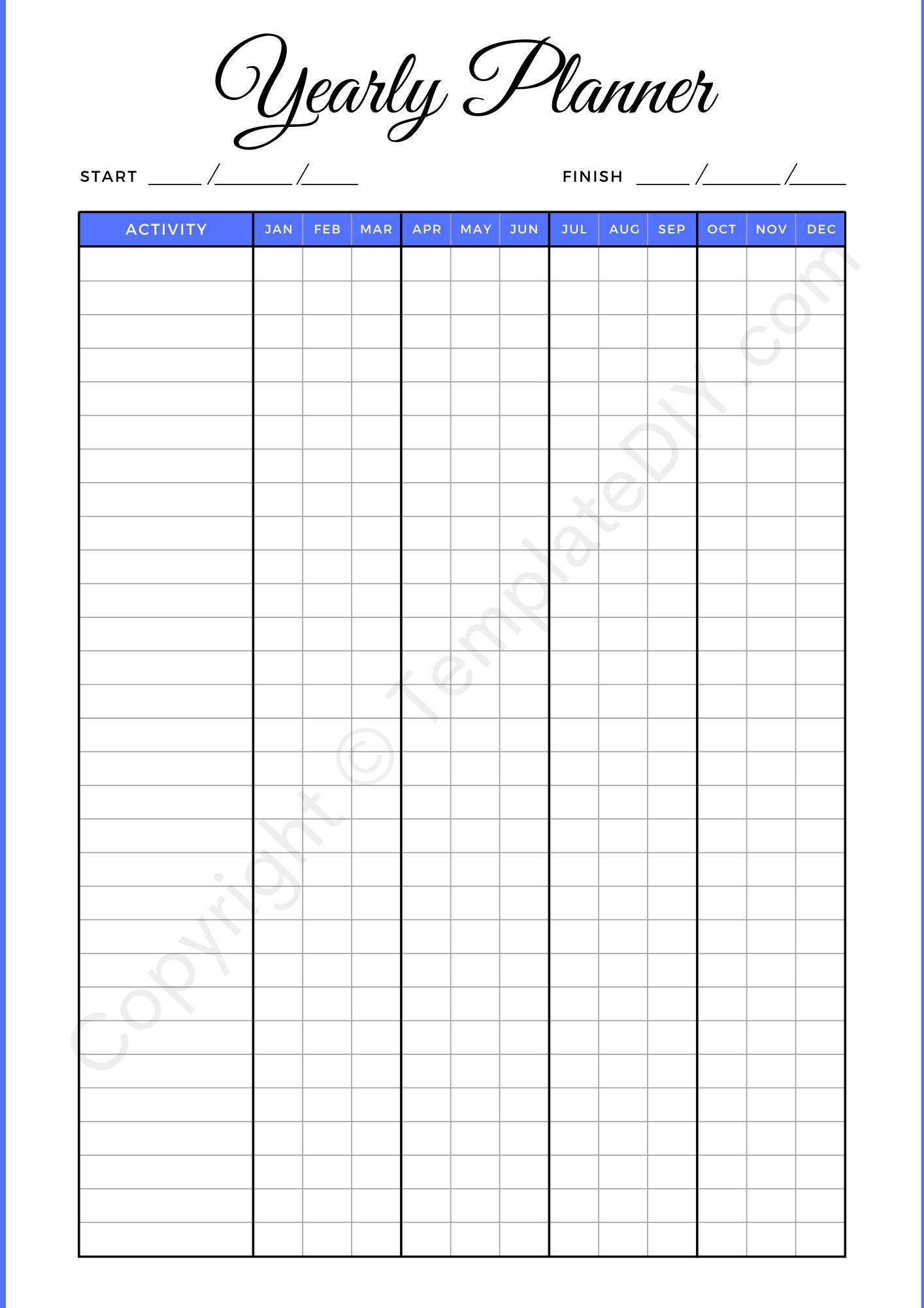 Yearly Planner Blank Printable Template in PDF & Word