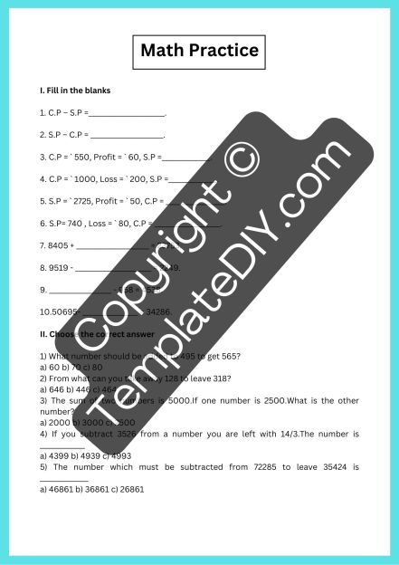 5th Grade Math Worksheets Template Blank Printable PDF