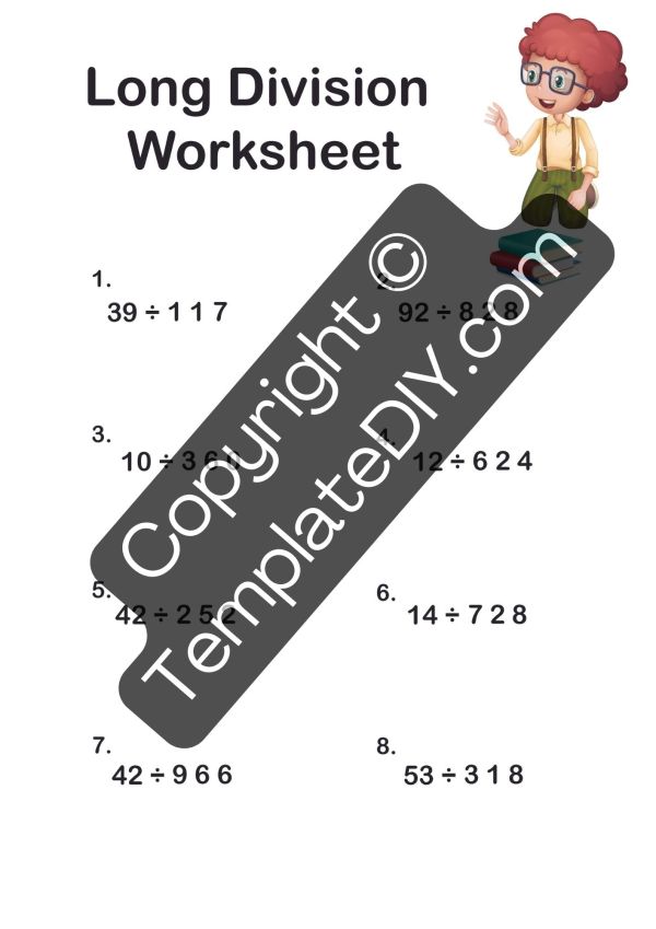 Long Division Worksheet Template Blank Printable PDF, Word