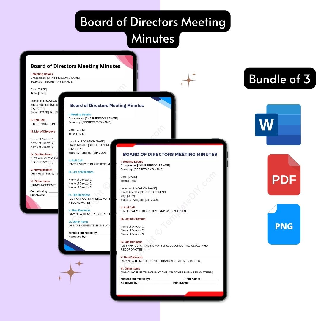 Board of Directors Meeting Minutes Template PDF, Word