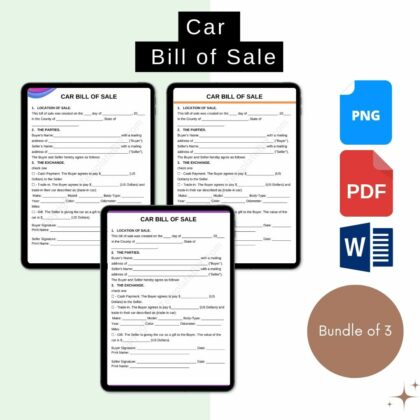 Car Bill of Sale Form Template Printable in PDF, Word