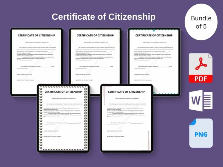 Certificate of Citizenship Template Printable in PDF, Word