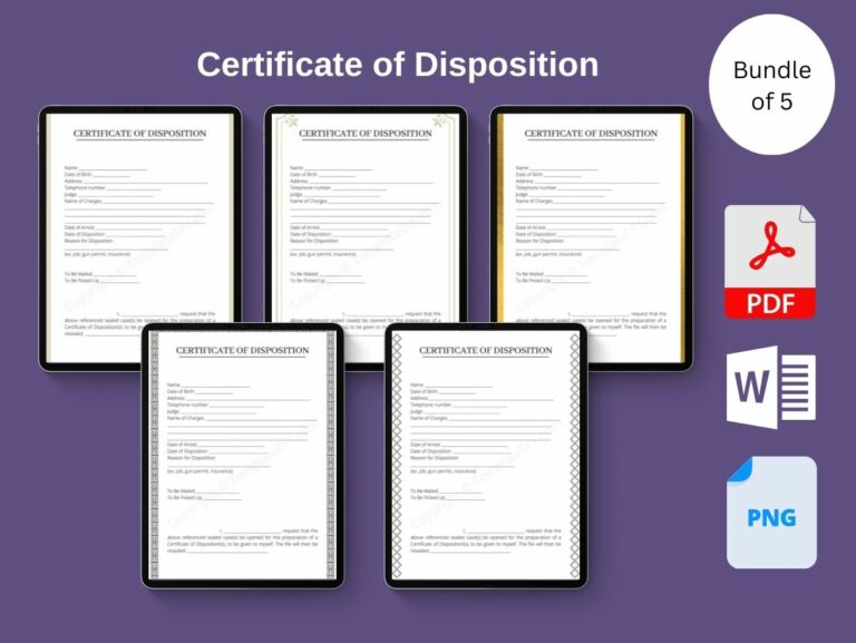 Certificate of Disposition Template Printable in PDF, Word