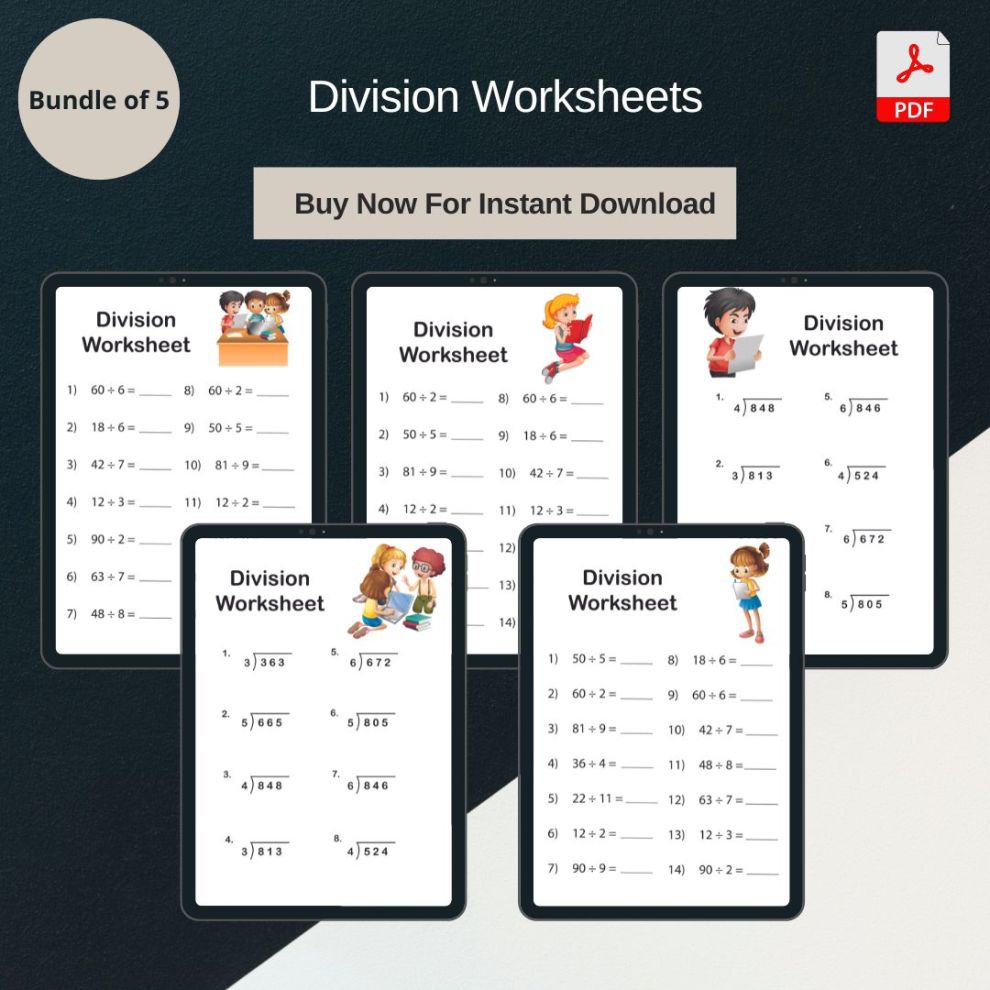 Division Worksheets Template Printable in PDF, Word