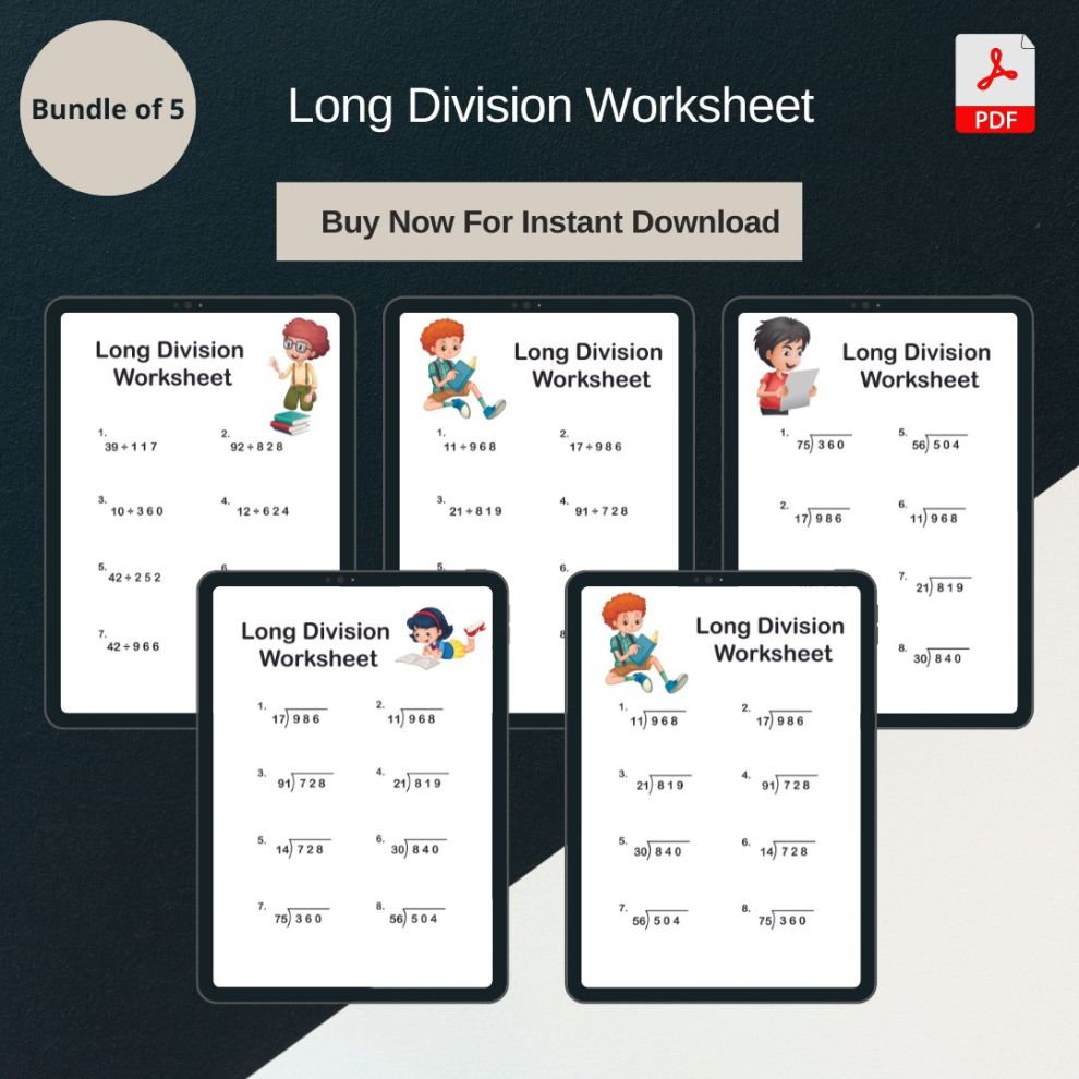 Long Division Worksheet Template Blank Printable PDF, Word