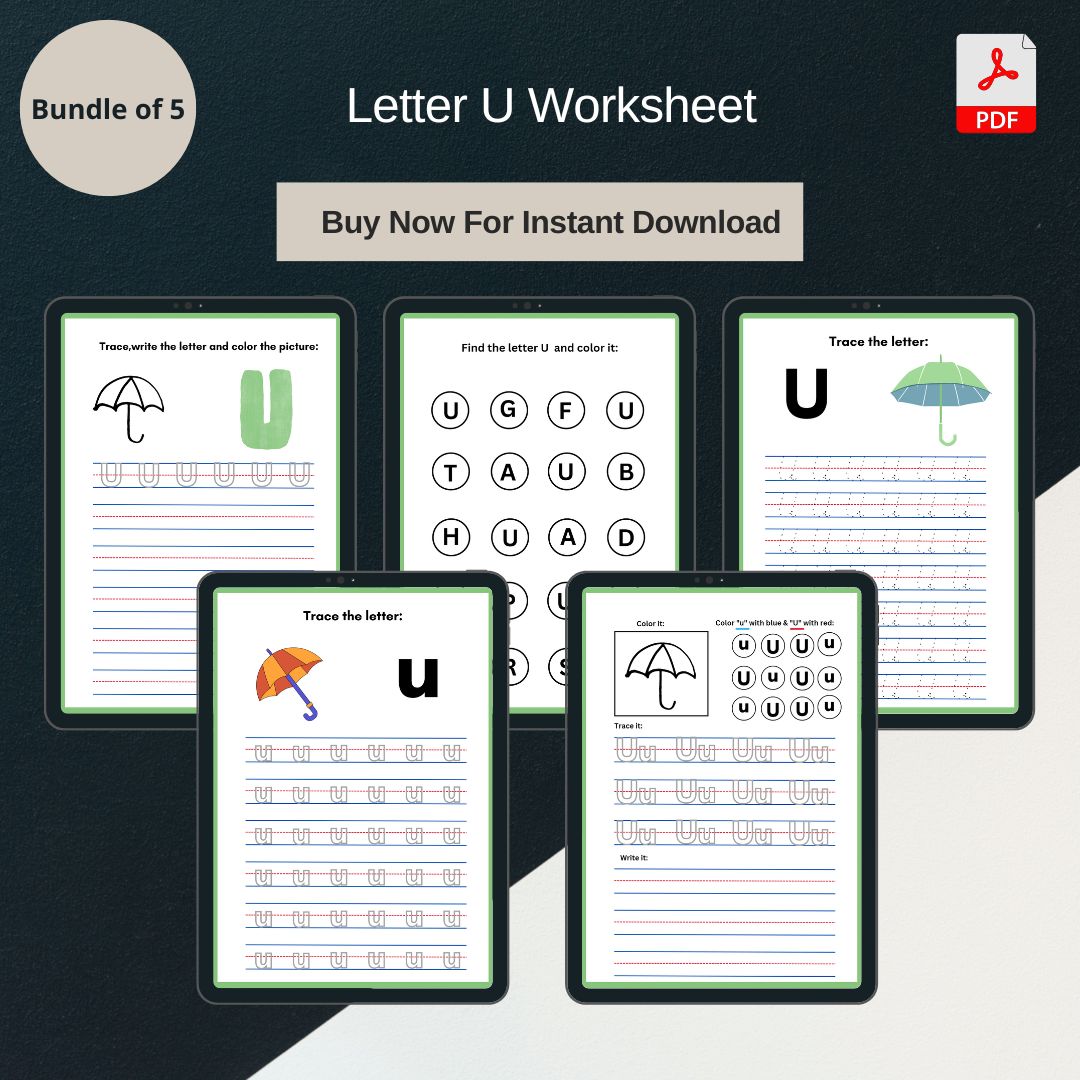 Letter U Worksheets Template Blank Printable PDF, Word