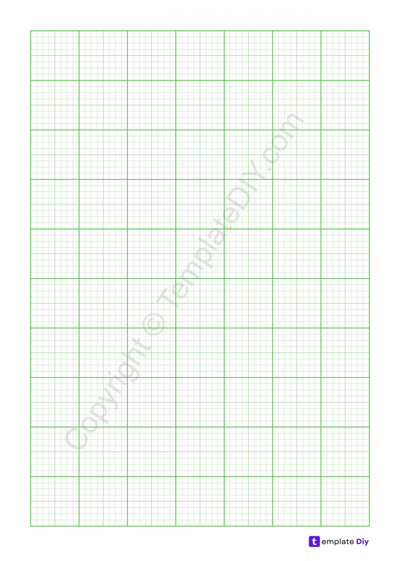 Green Graph Paper/Grid Paper Printable Template in PDF