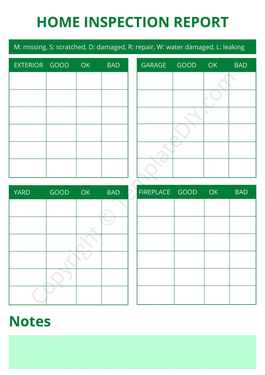 Home Inspection Report Template Blank Printable PDF, Word