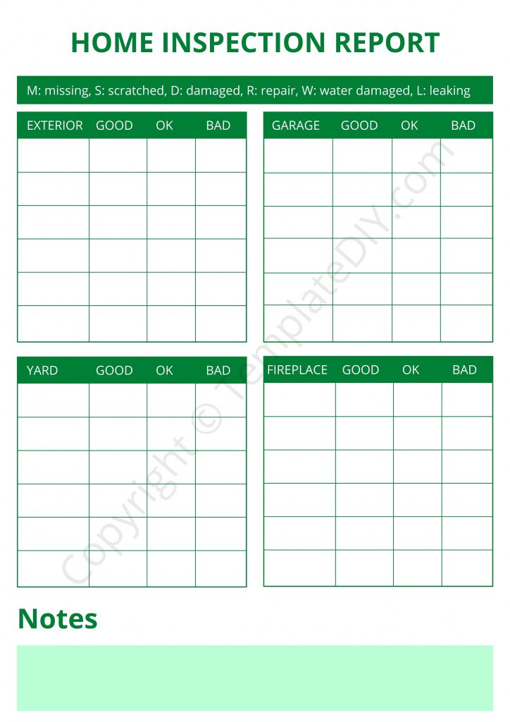 Home Inspection Report Template Blank Printable PDF, Word