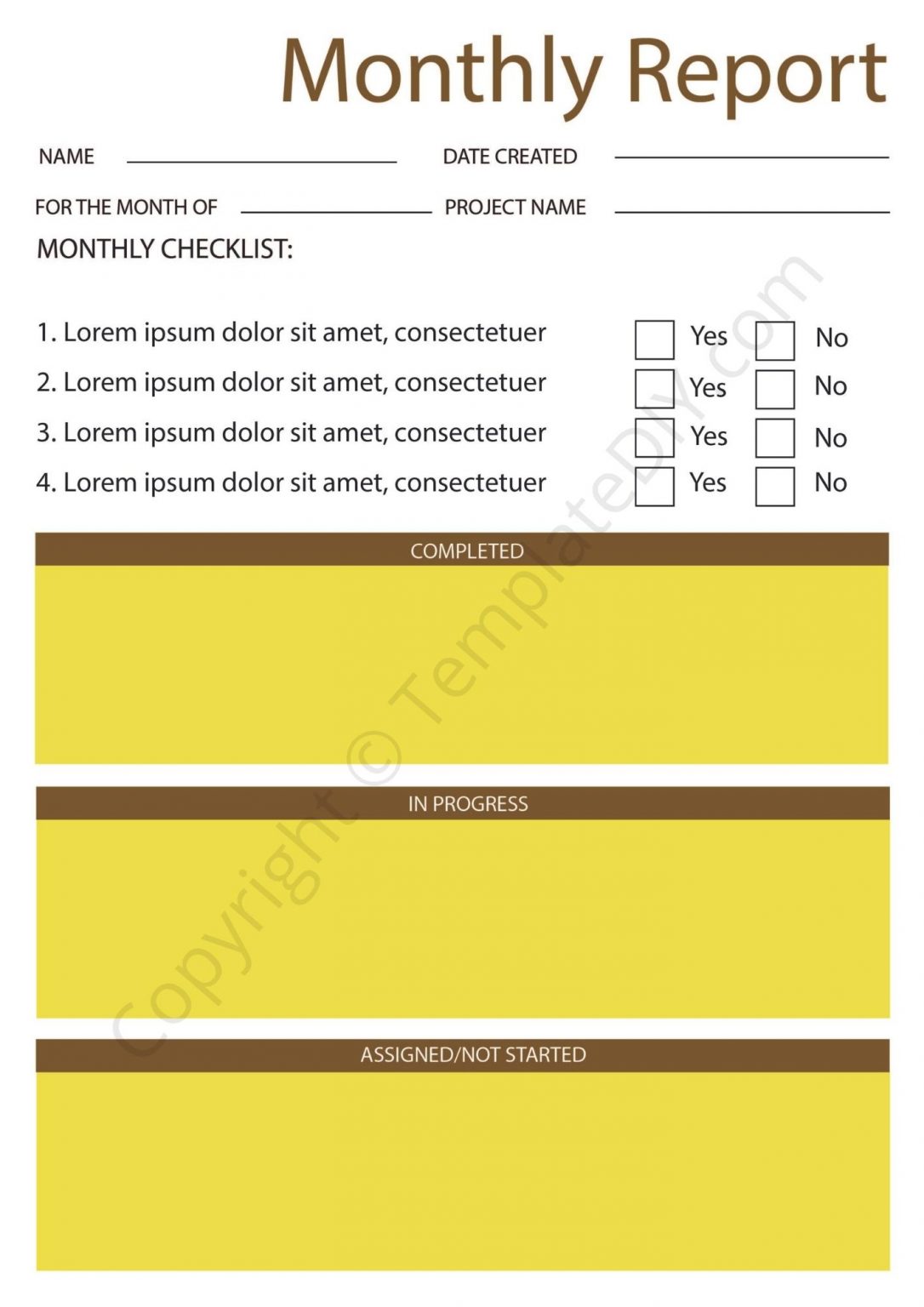 Monthly Report Template Blank Printable PDF, Word, Excel