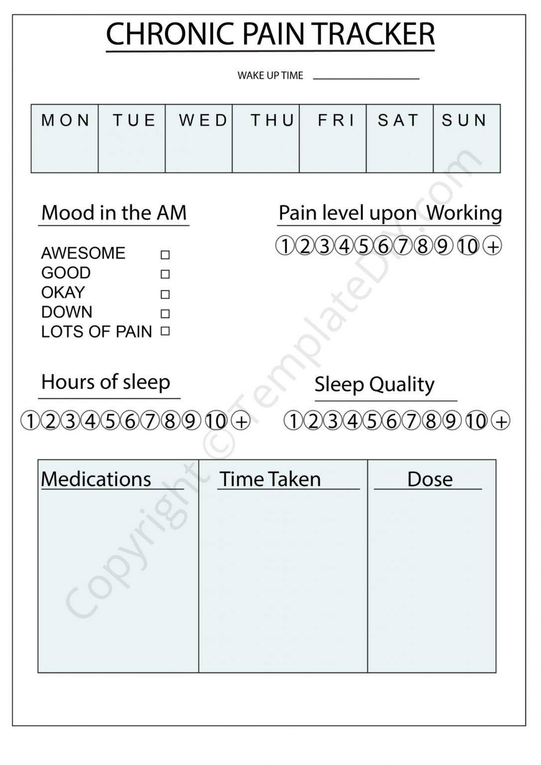 Chronic Pain Tracker Printable Template in PDF Excel