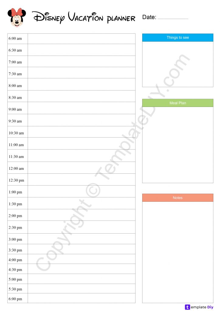Disney Vacation Planner Template Printable PDF, Word