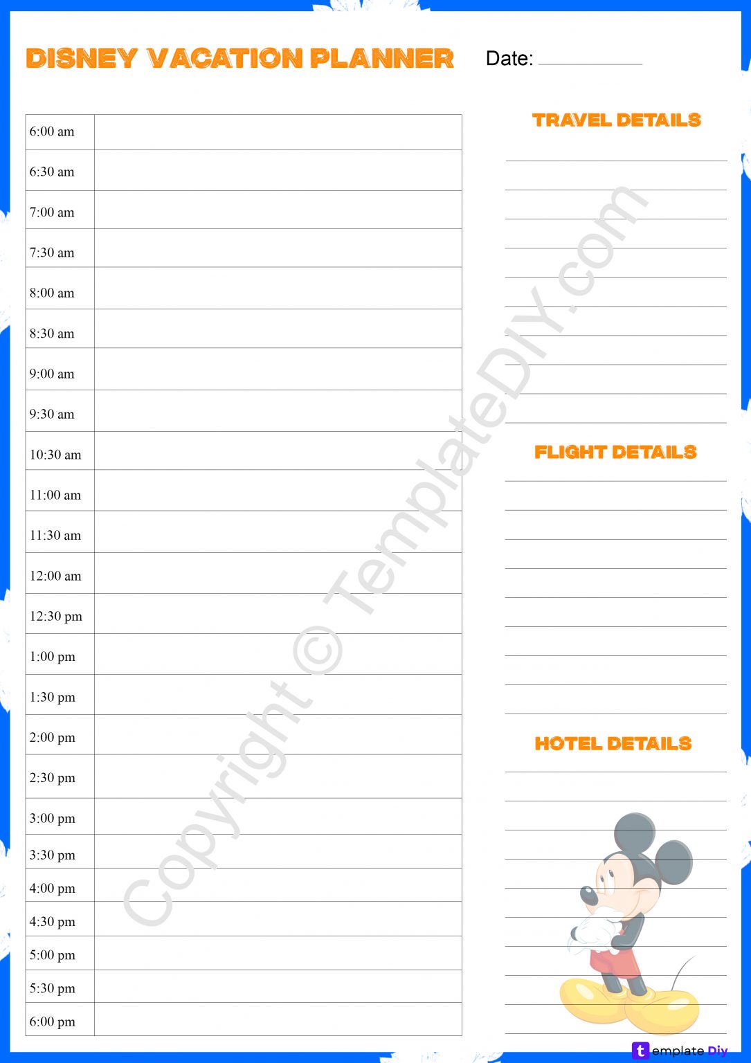 Disney Vacation Planner Template Printable PDF, Word