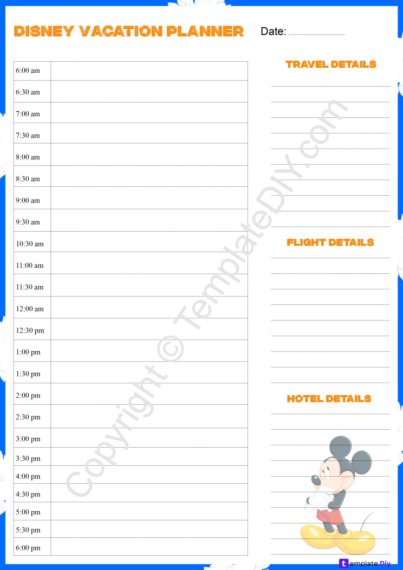 Disney Vacation Planner Template Printable PDF, Word