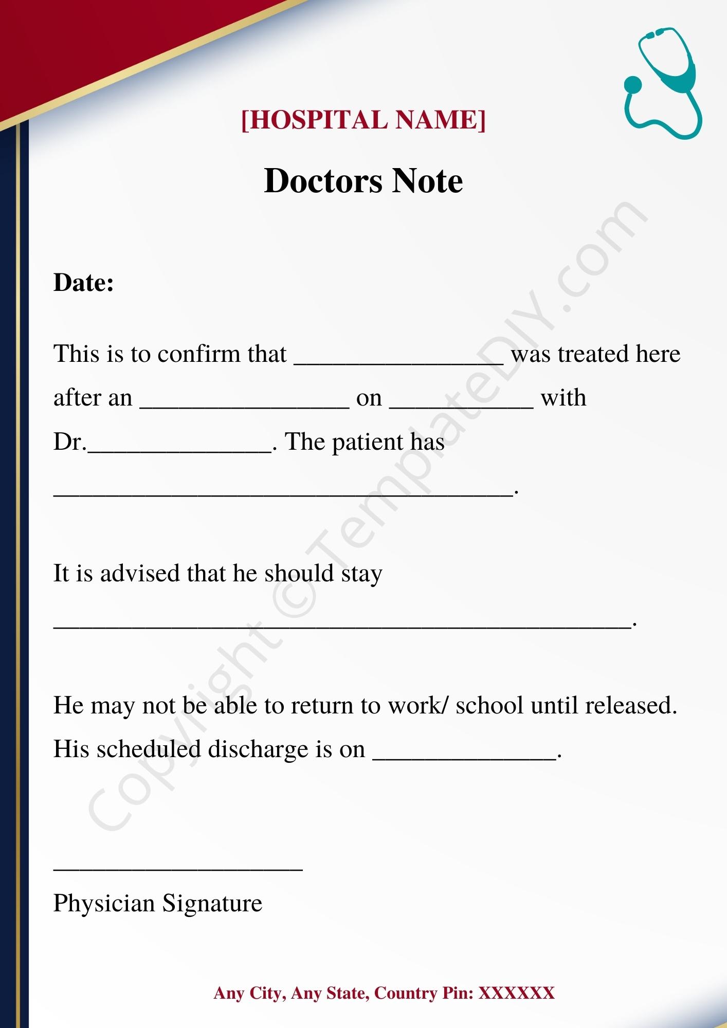 Hospital Real Doctors Note for Work Template in PDF & Word