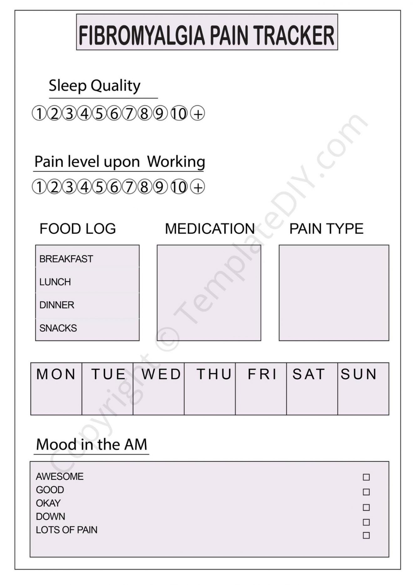 Fibromyalgia Pain Tracker Printable Template in PDF, Excel
