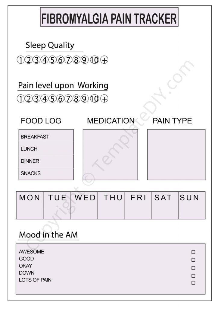 Fibromyalgia Pain Tracker Printable Template in PDF, Excel