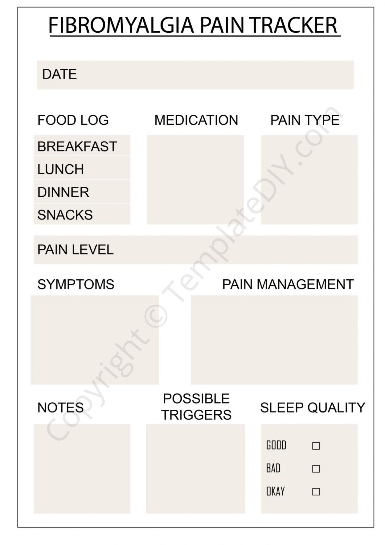 Fibromyalgia Pain Tracker Printable Template in PDF, Excel