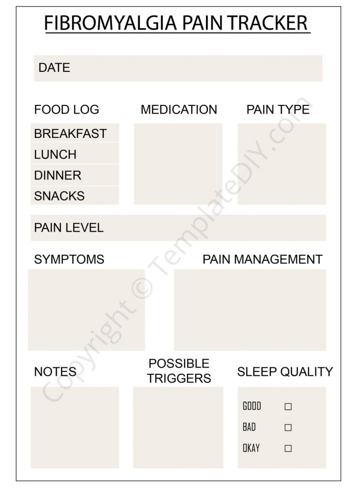 Fibromyalgia Pain Tracker Printable Template in PDF, Excel