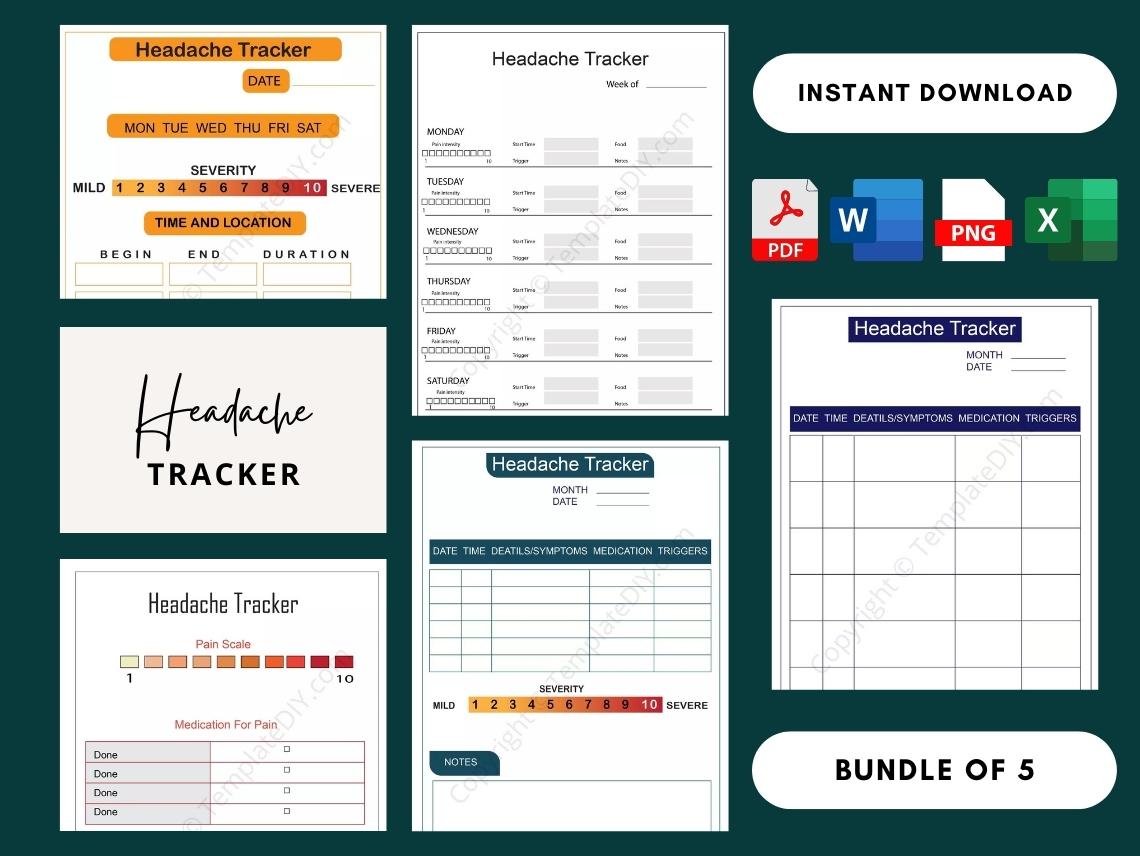 Headache Tracker Template Blank Printable PDF, Word
