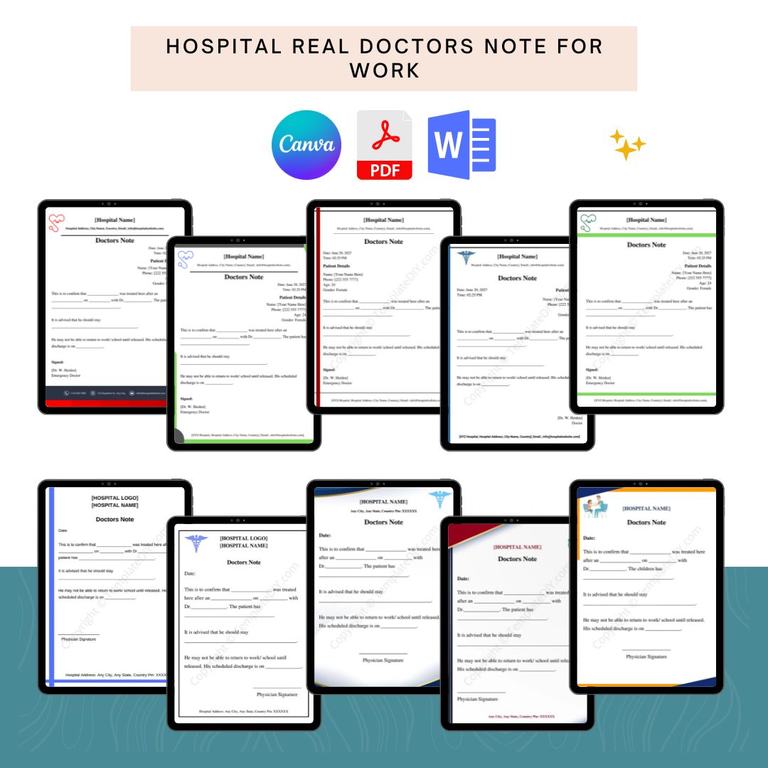 Hospital Real Doctors Note for Work Printable in PDF Word
