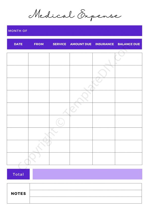 Medical Expense Tracker Printable Template in Pdf, Excel